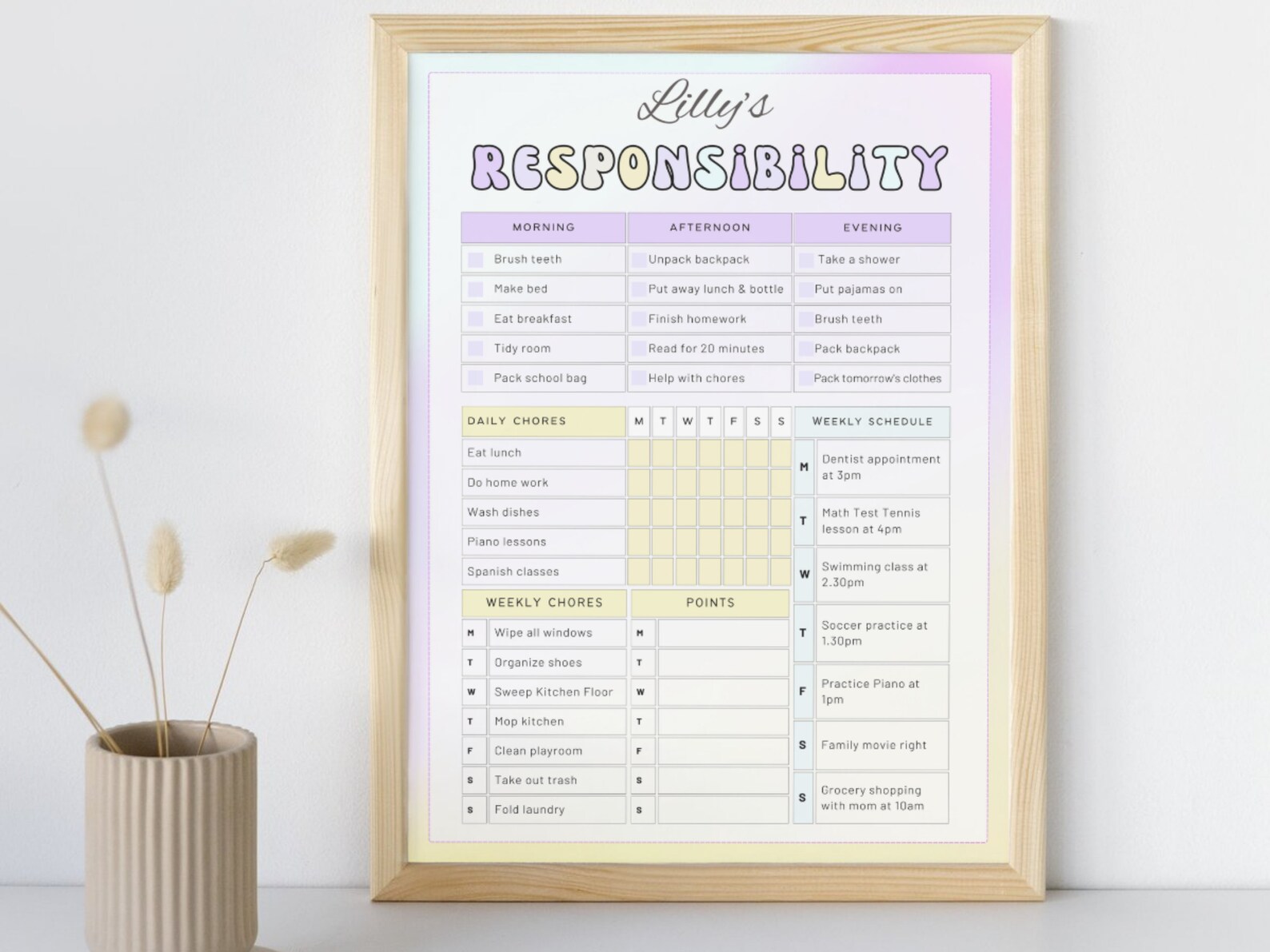 Editable Responsibility Chore Chart for Kids | Kids Daily Weekly ...