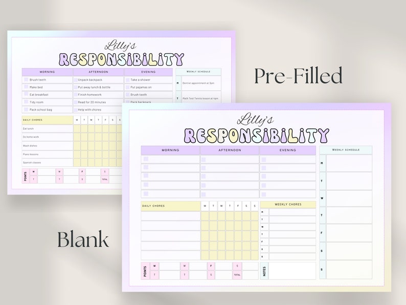 Editable Responsibility Chore Chart for Kids | Printable | Kids Daily ...