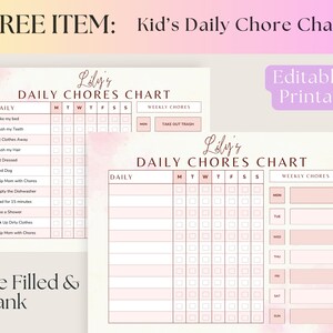 Editable Responsibility Chore Chart for Kids | Printable | Kids Daily ...