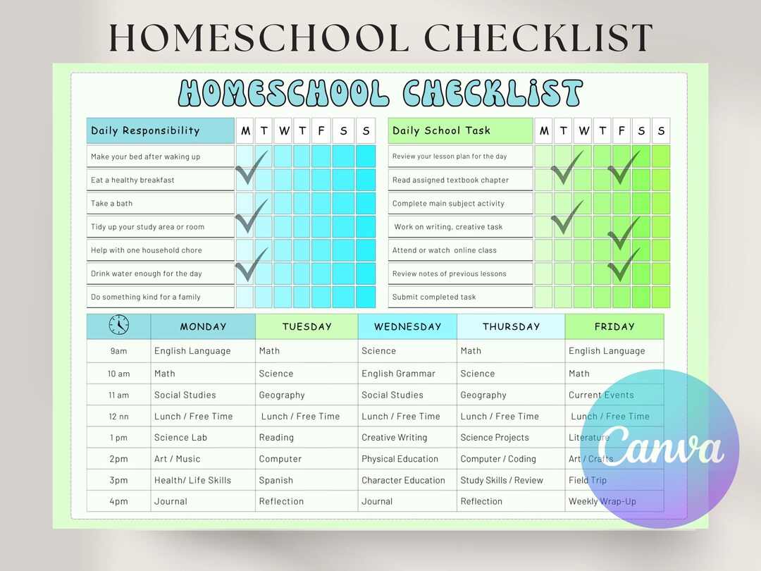 Homeschool Planner, Editable Homeschool Checklist Printable, Digital ...