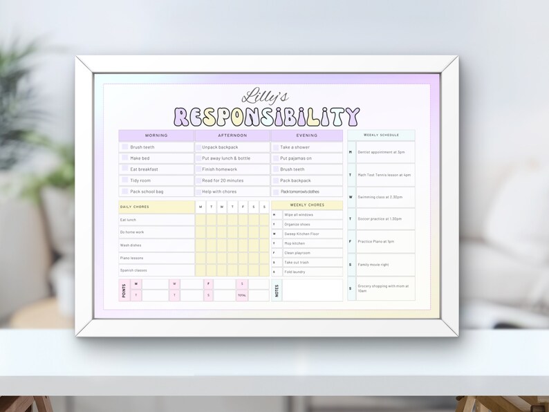 Editable Responsibility Chore Chart for Kids | Printable | Kids Daily ...