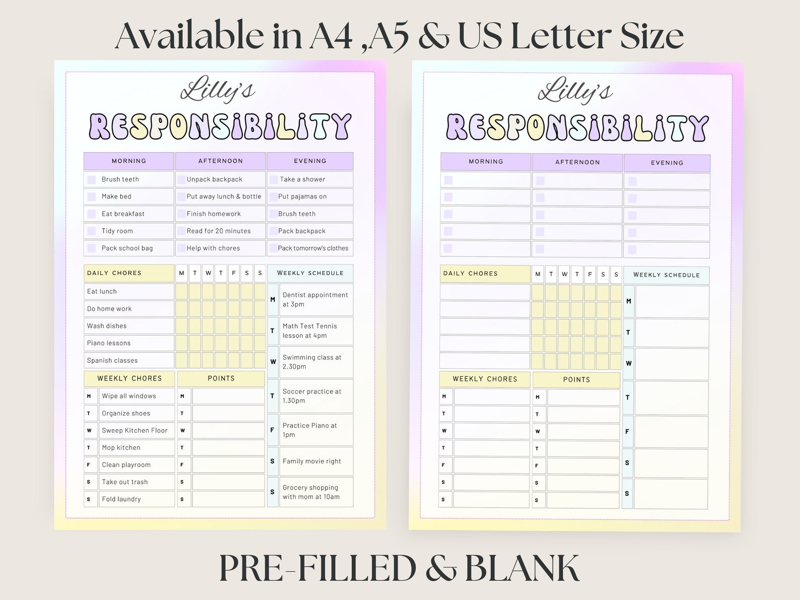 Editable Responsibility Chore Chart for Kids | Kids Daily Weekly ...