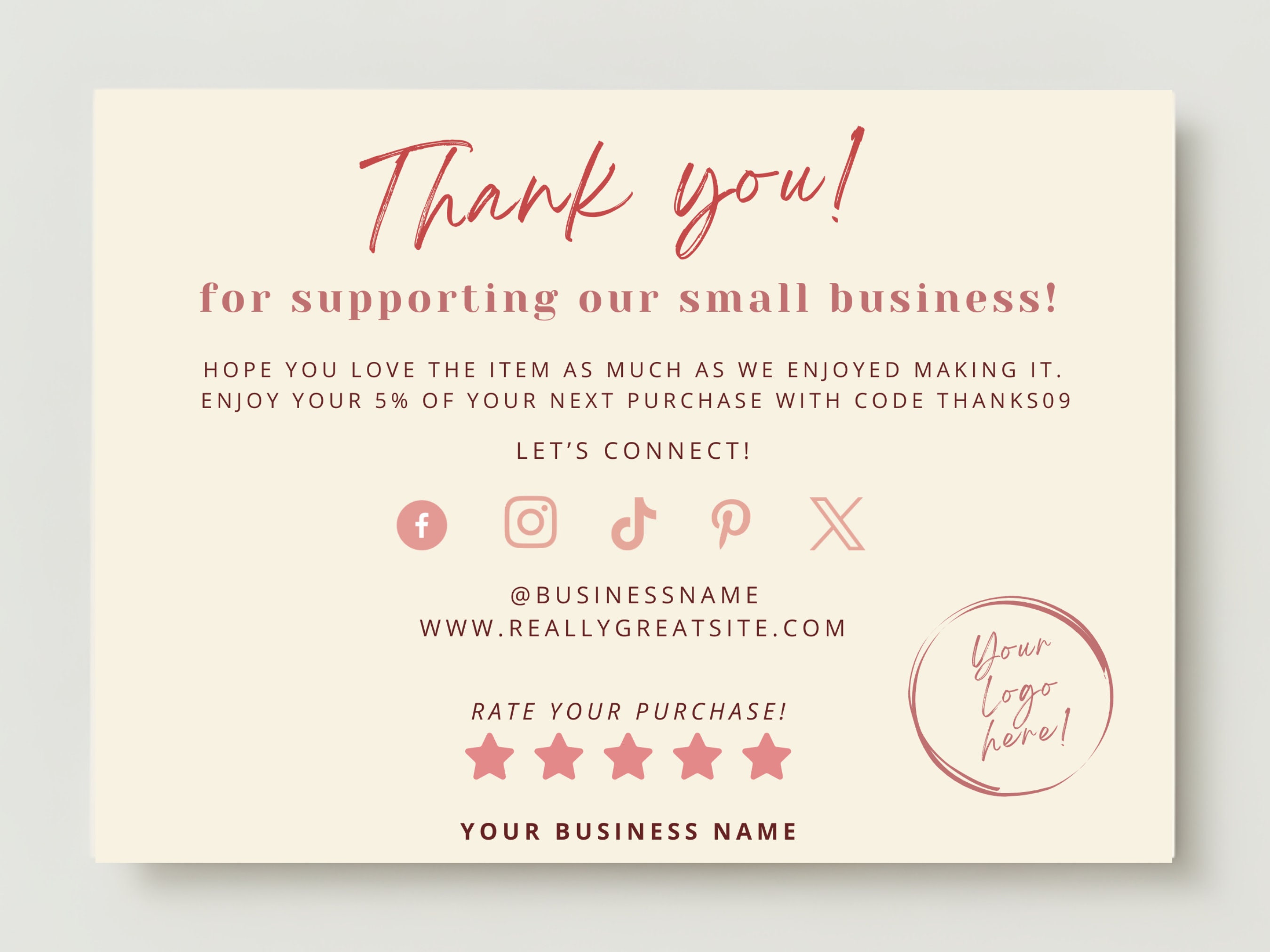 Thank You Packaging Insert Card Business Note Card Thank You Package ...
