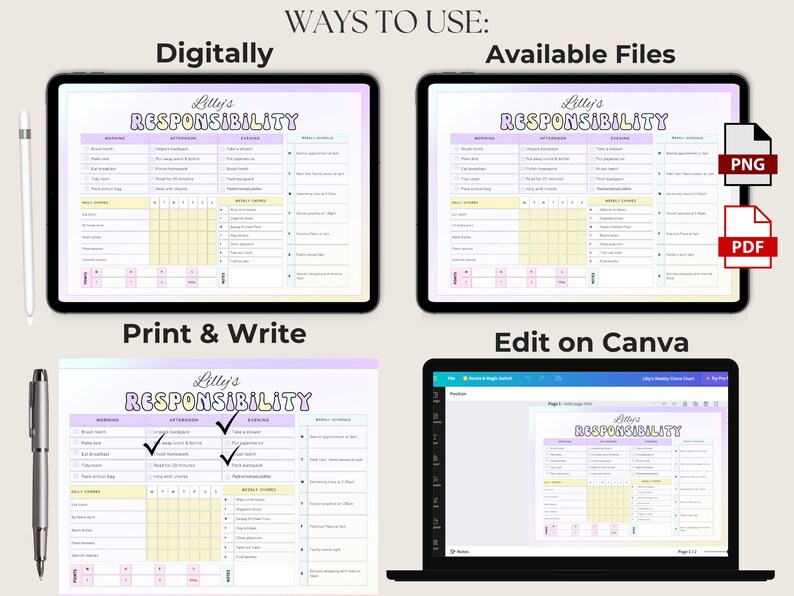 Editable Responsibility Chore Chart for Kids | Printable | Kids Daily ...