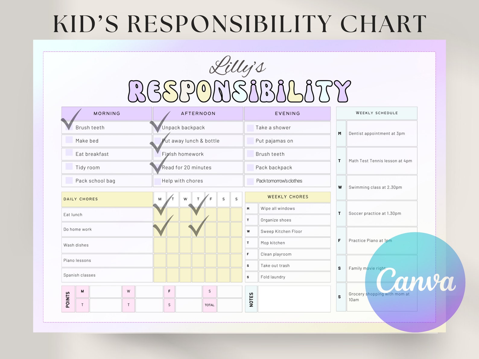 Editable Responsibility Chore Chart for Kids | Printable | Kids Daily ...