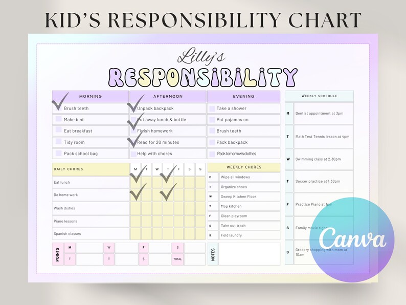 Editable Responsibility Chore Chart for Kids | Printable | Kids Daily ...