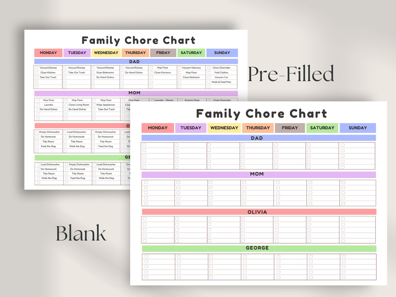 Weekly Family Chore Chart | Printable Weekly Chore List | Editable and ...
