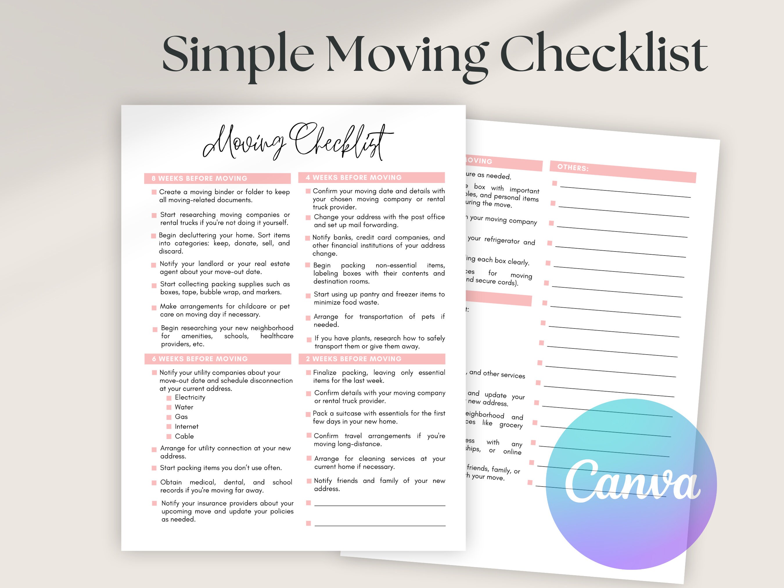 Moving Checklist Printable | Moving Planner | Relocation Planner ...