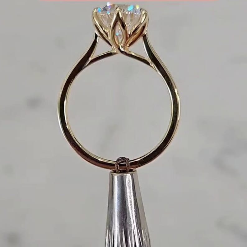 Vintage Tulip Setting Moissanite Engagement Ring in 14k Yellow Gold ...