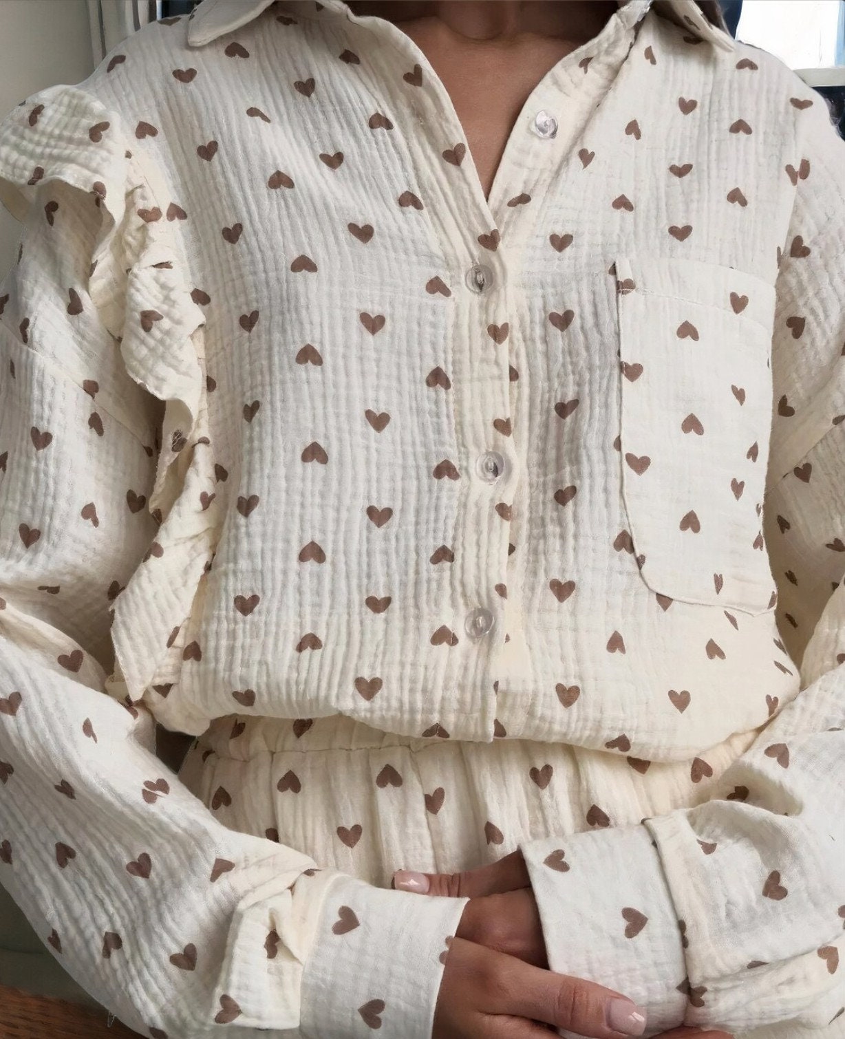 Womens Love Heart Pyjamas Set Cute 2 Piece Pyjama Set Womens Pyjamas ...