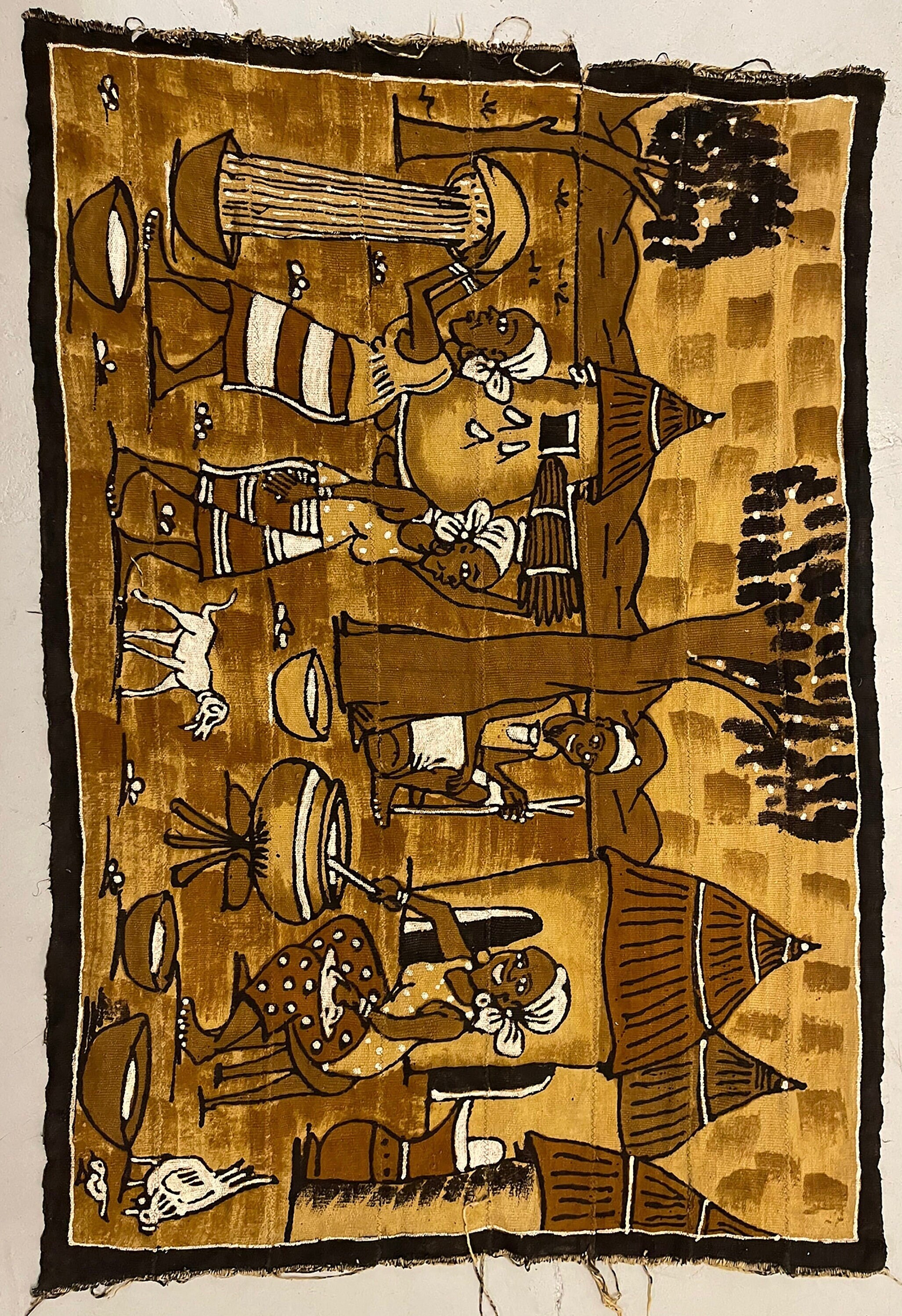 African Malian Mudcloth- Authentic Bogolan - Hand Woven- Village Life ...
