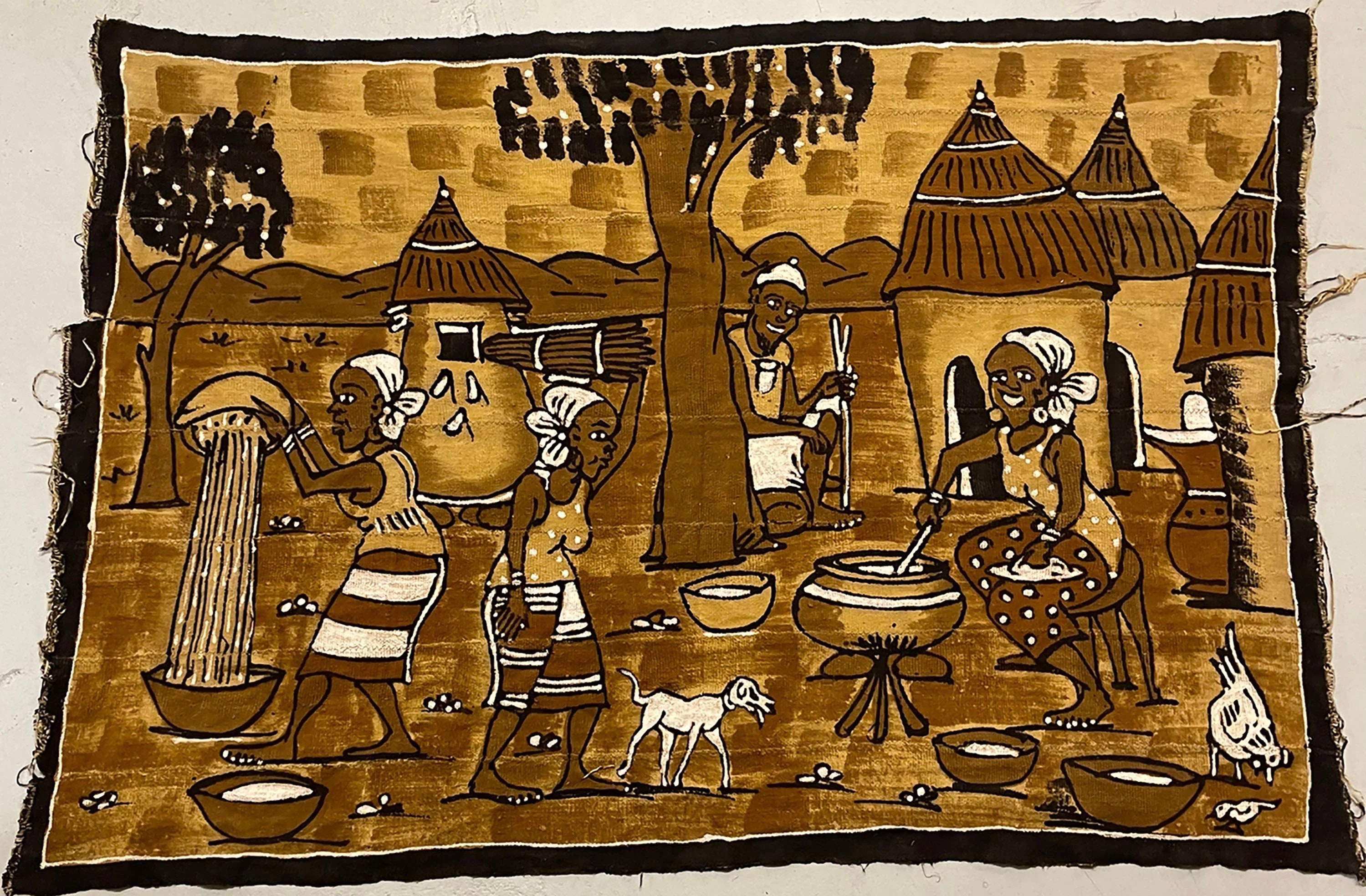 African Malian Mudcloth- Authentic Bogolan - Hand Woven- Village Life ...