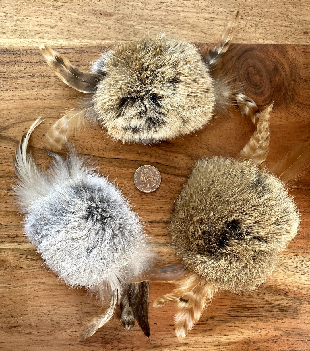 Rabbit Fur, Rooster Feathers, Handmade Cat Toys, 3 per Pack, Spinners ...