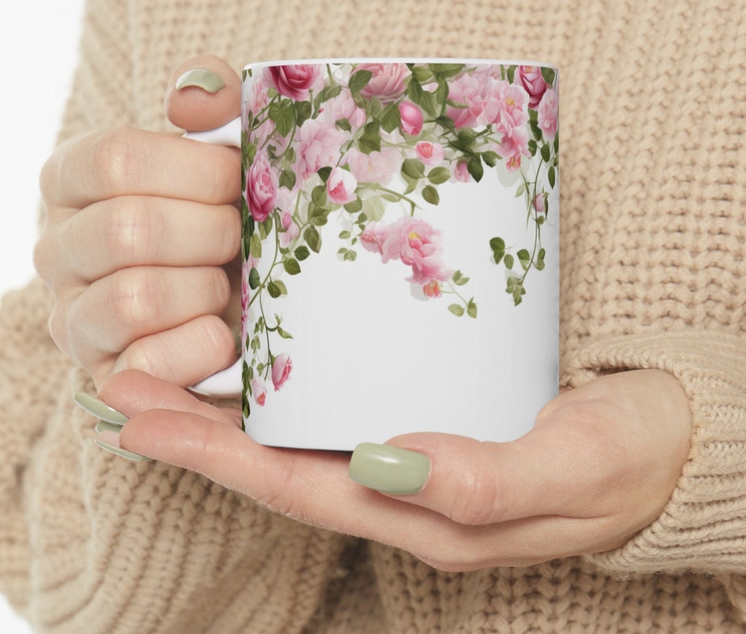 Pink Roses Mug, Pink Roses Giftbramble Mug Pressed Flowers Mug, Boho ...