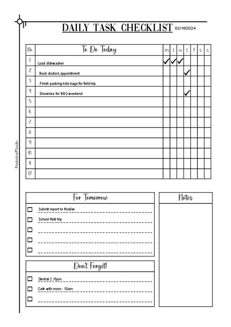 Digital Daily Task Checklist - Black and White Minimal - Etsy