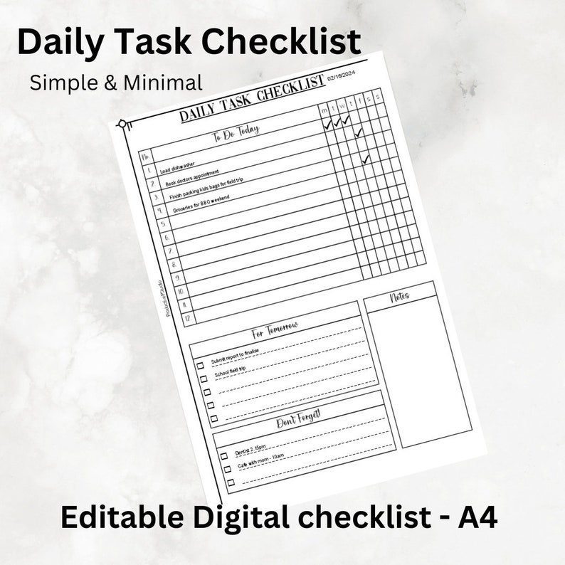 Digital Daily Task Checklist Black and White Minimal - Etsy