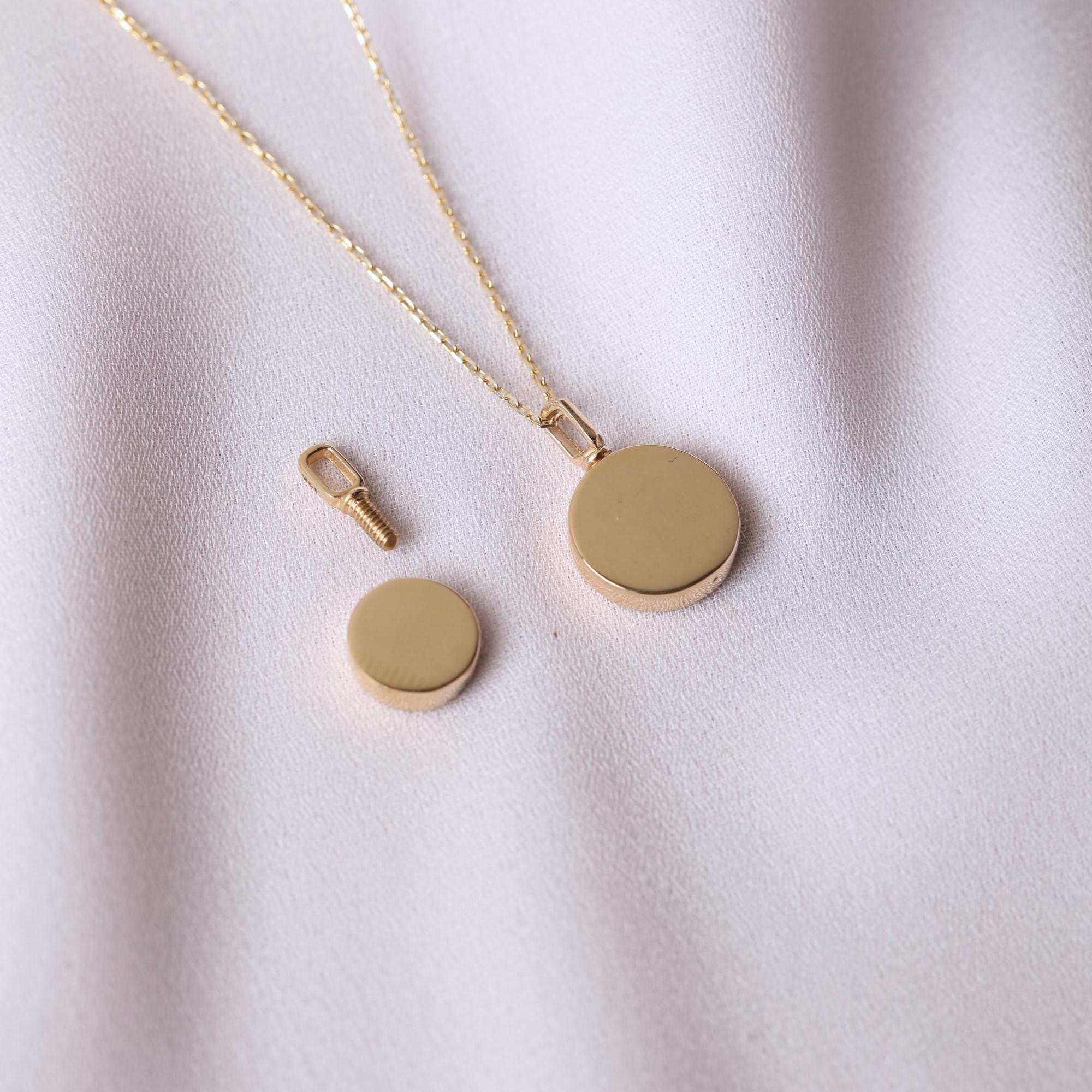 Custom 14K 18K Gold Round Ash Holder Necklace, Engraved Cremation Urn ...