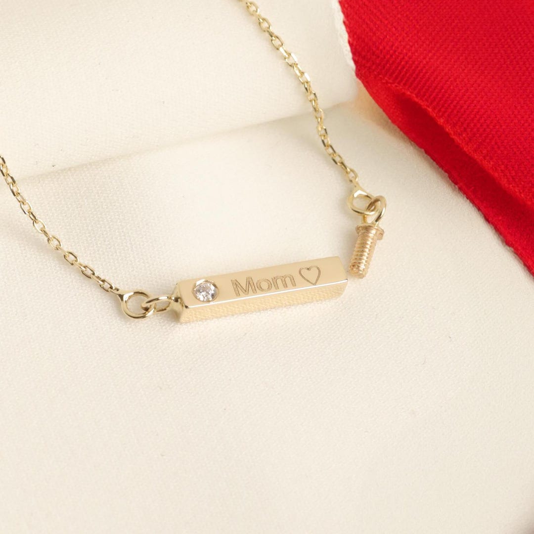 14K Solid Gold Cremation Bar Necklace,diamond Accent, Personalized ...