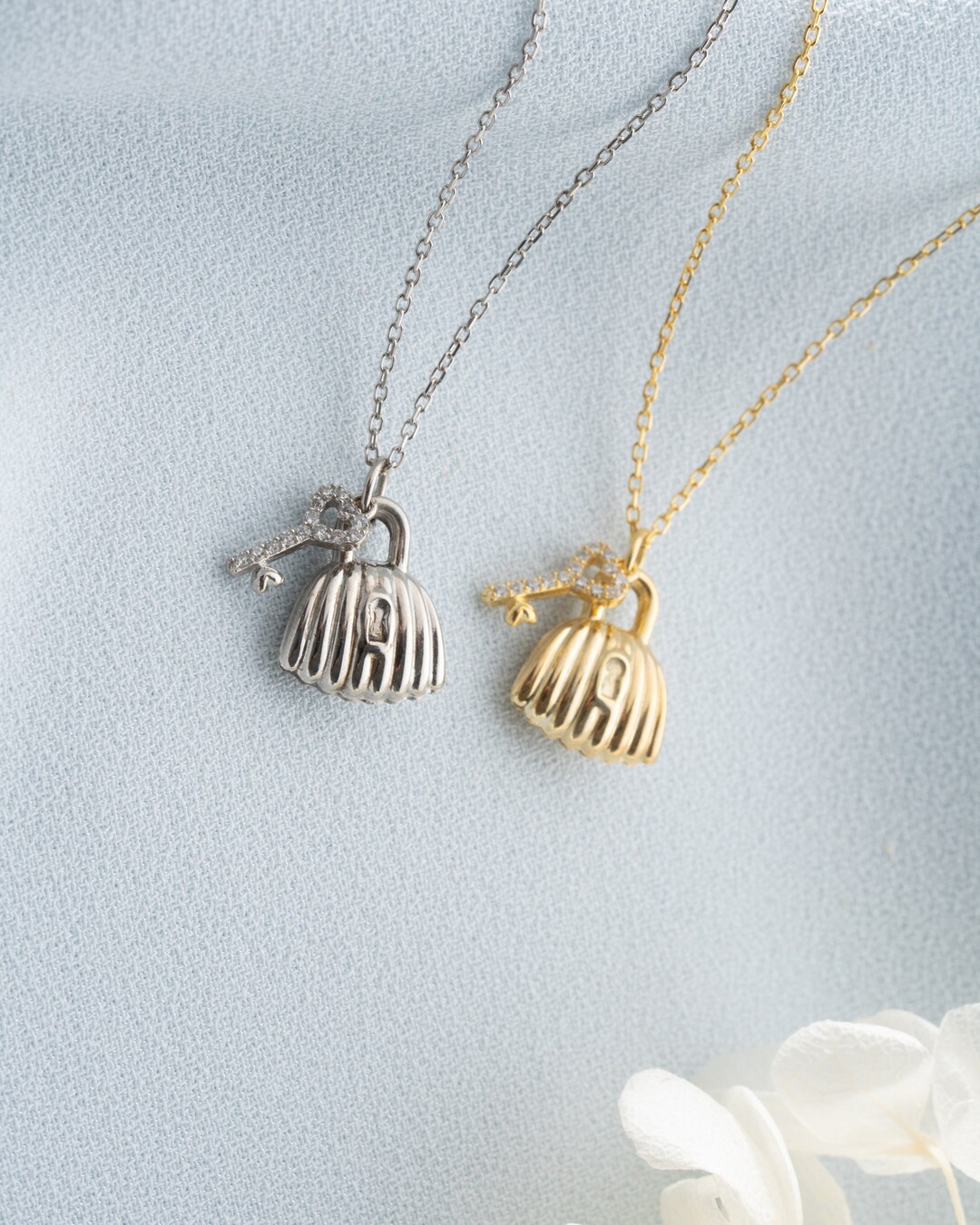 Gift for Her, Key Locket Necklace, Dainty Small Pendant, Pave Padlock ...