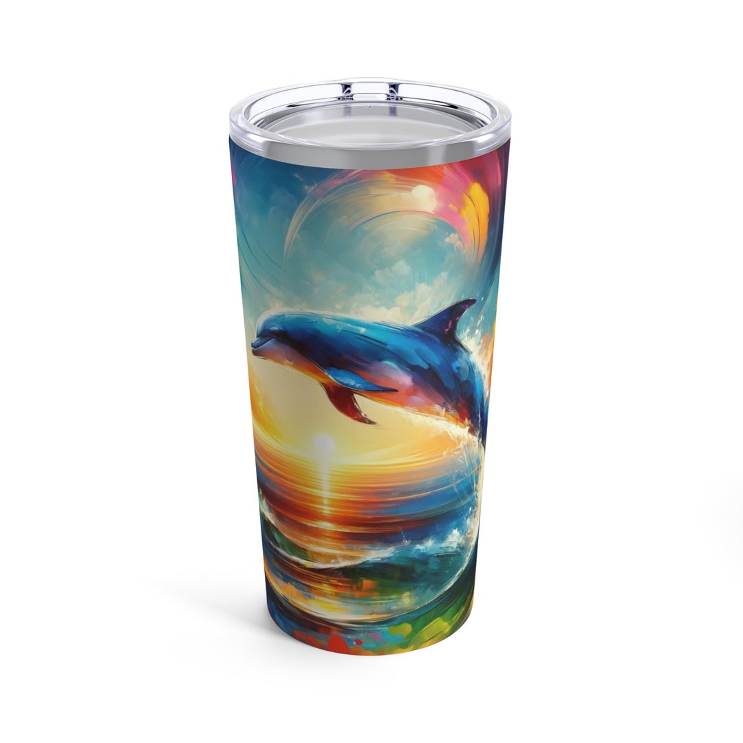 Colorful Dolphin Tumbler 20oz Coffee Tea Cup Mug Elegant Simple Florida ...
