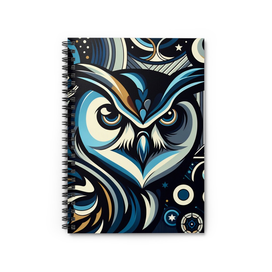 Blue Owl Notebook Nature Animal Spiral Notebook Ruled Line 118 Page Art ...