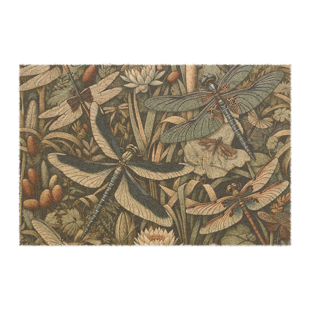 Dragon Fly Doormat Floral Front Door Welcom Mat Flower Insect Dragonfly ...