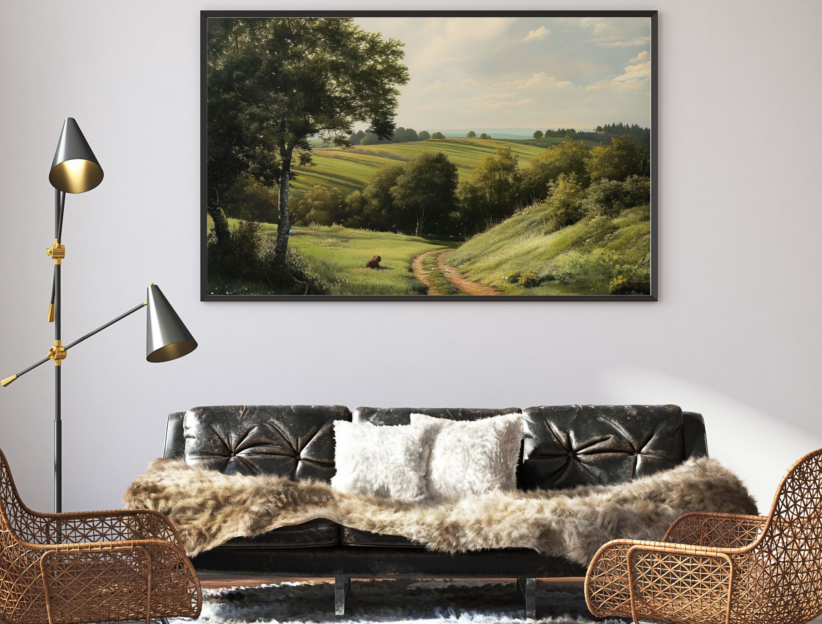 PRINTABLE Cozy Landscape Art Vintage Print Country Landscape Painting ...