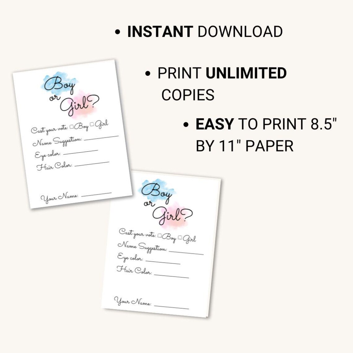 Instant Download Watercolor Gender Reveal Party Game, Baby Shower ...