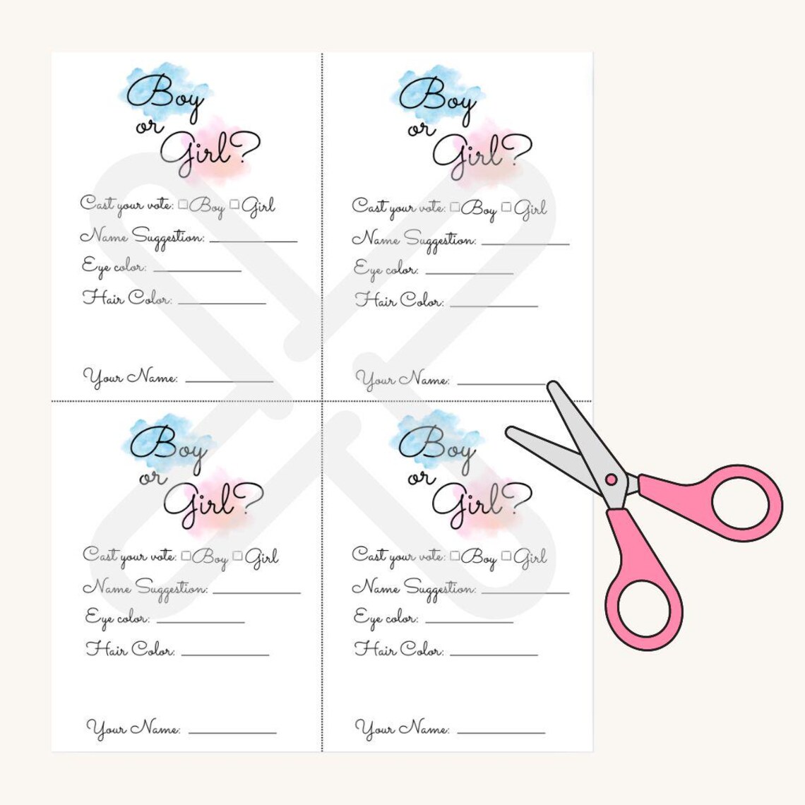 Instant Download Watercolor Gender Reveal Party Game, Baby Shower ...