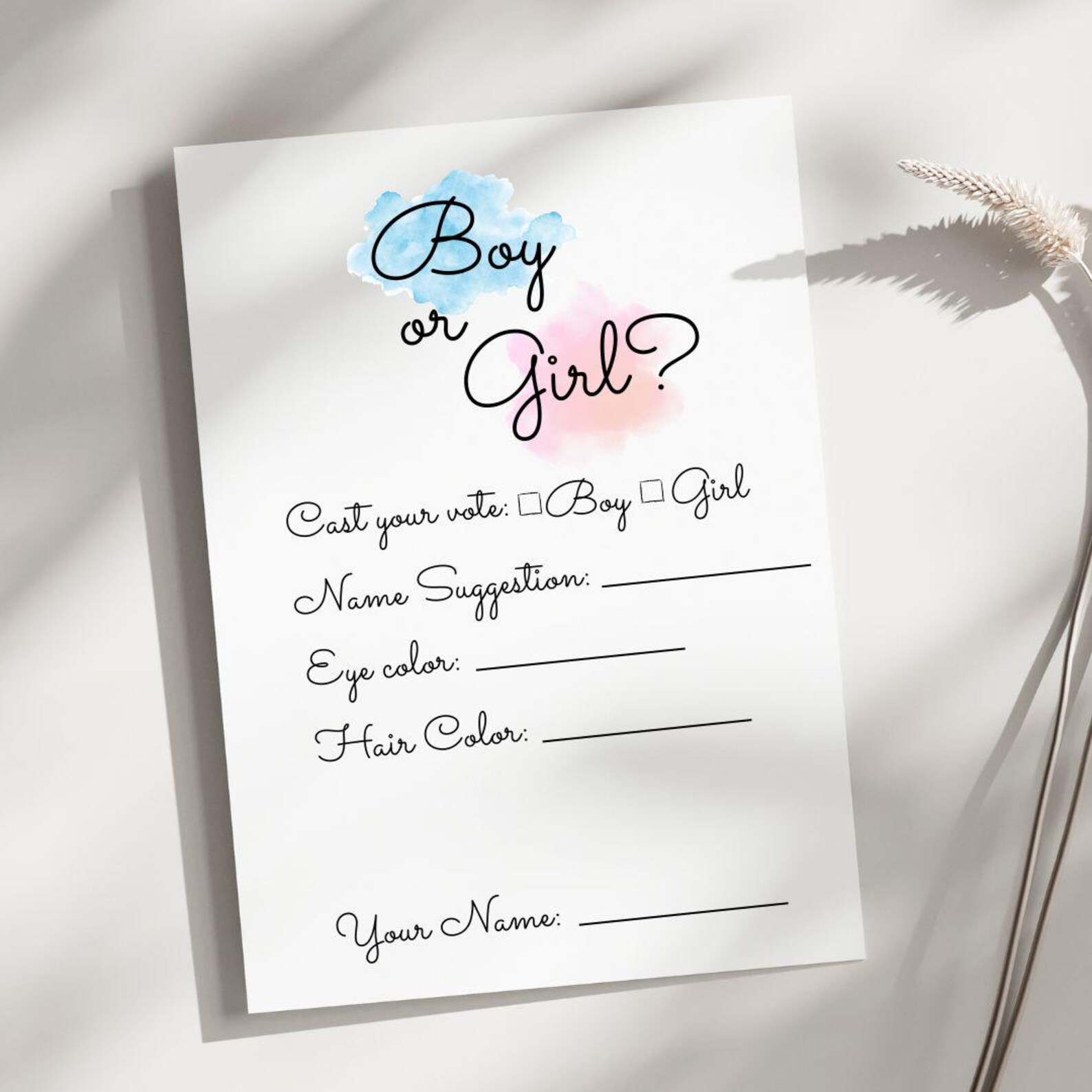 Instant Download Watercolor Gender Reveal Party Game, Baby Shower ...