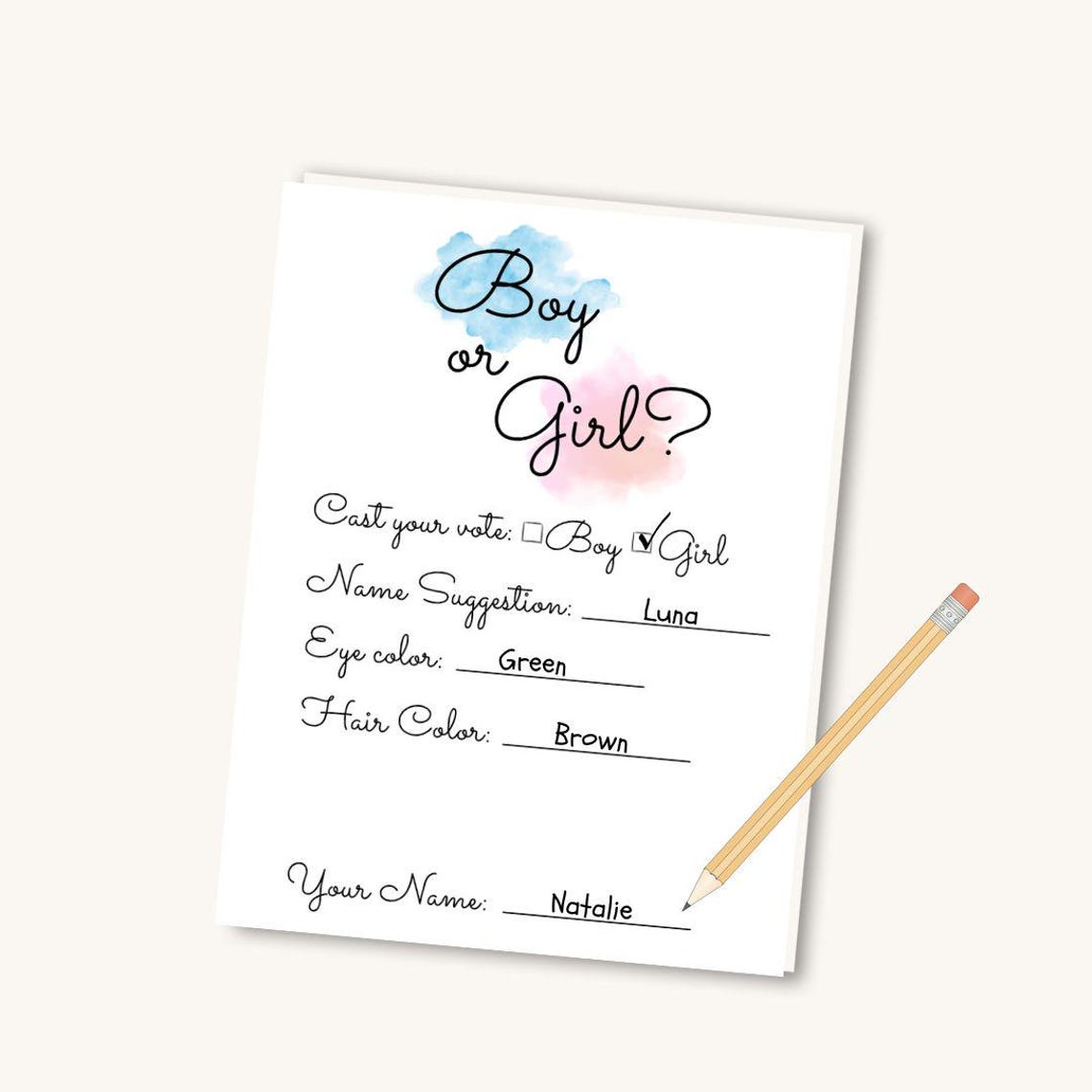 Instant Download Watercolor Gender Reveal Party Game, Baby Shower ...