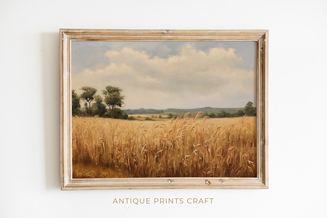 Printable Oil Painting Summer Cornfield Wall Art, Antique Landscape Art Print, Vintage Painting ...