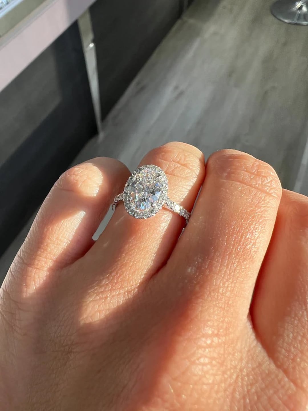 2ct Oval Cut Moissanite Engagement Ring, Oval Halo Moissanite Ring, 14k ...