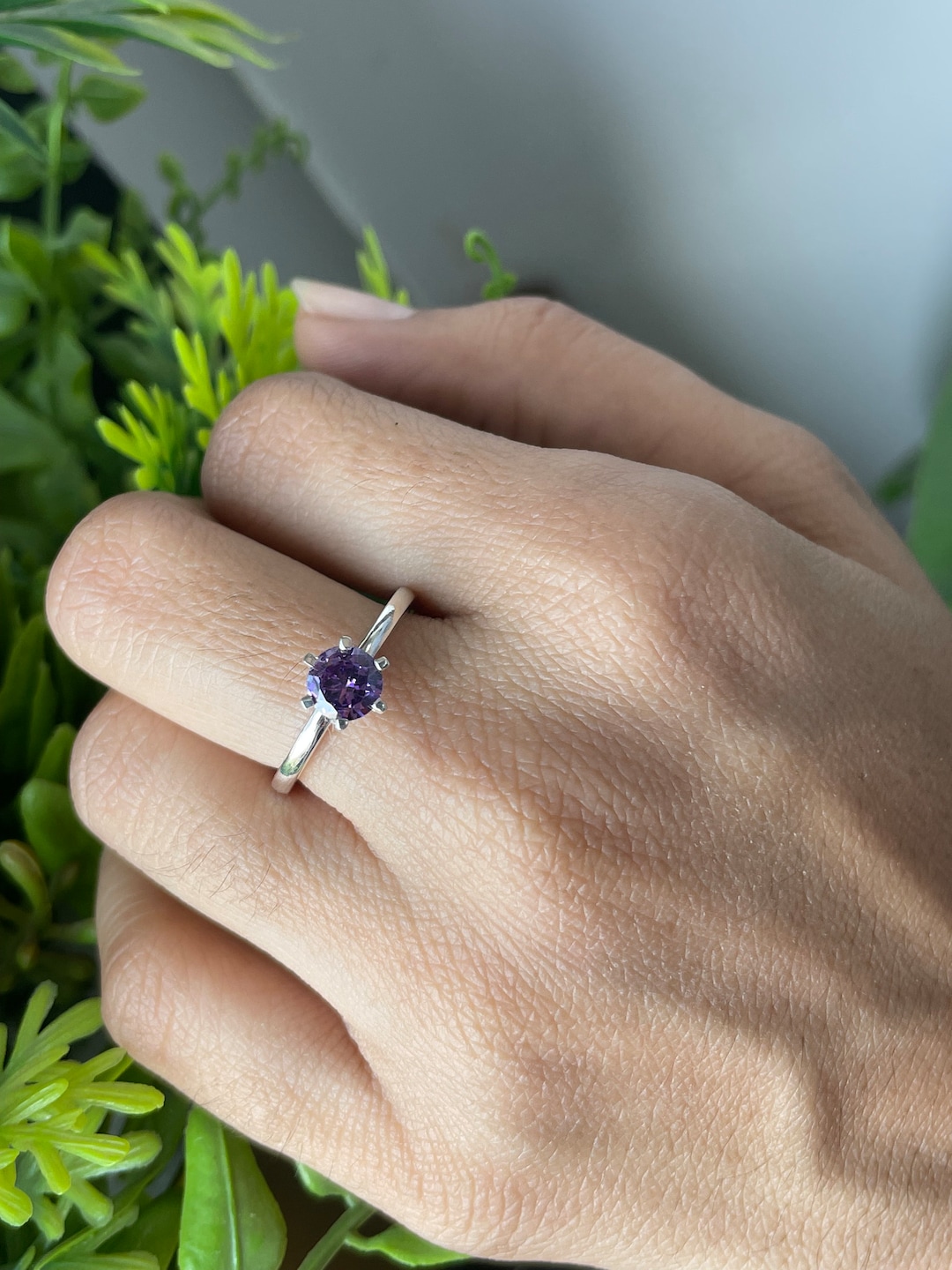 Round Engagement Ring in 925 Sterling Silver/ 1.5CT CZ Diamond Purple ...