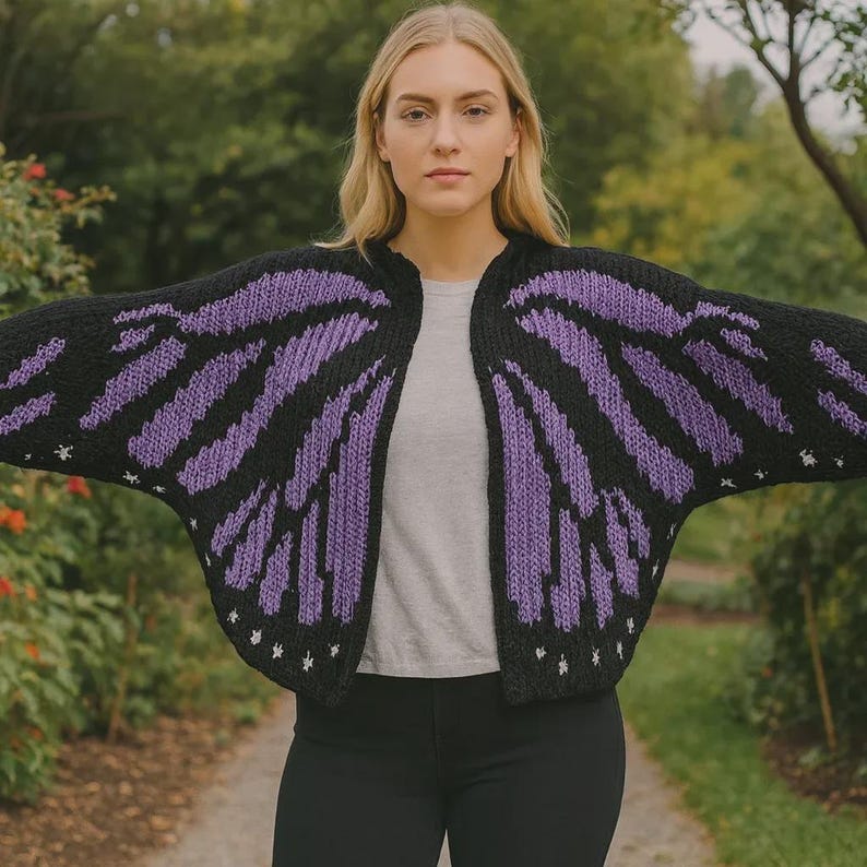 Handmade Butterfly Wing Cardigan • Chunky Knit Monarch Cropped Sweater ...