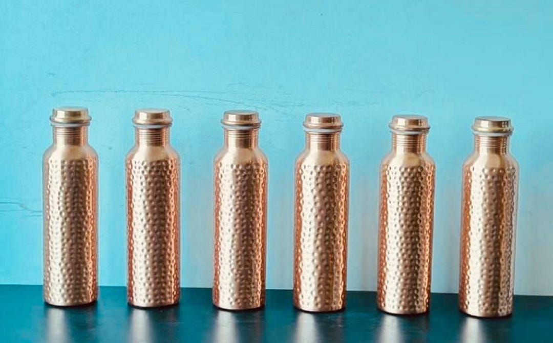 6 Copper Water Bottles, 1 LTR Hammered Flasks - Etsy