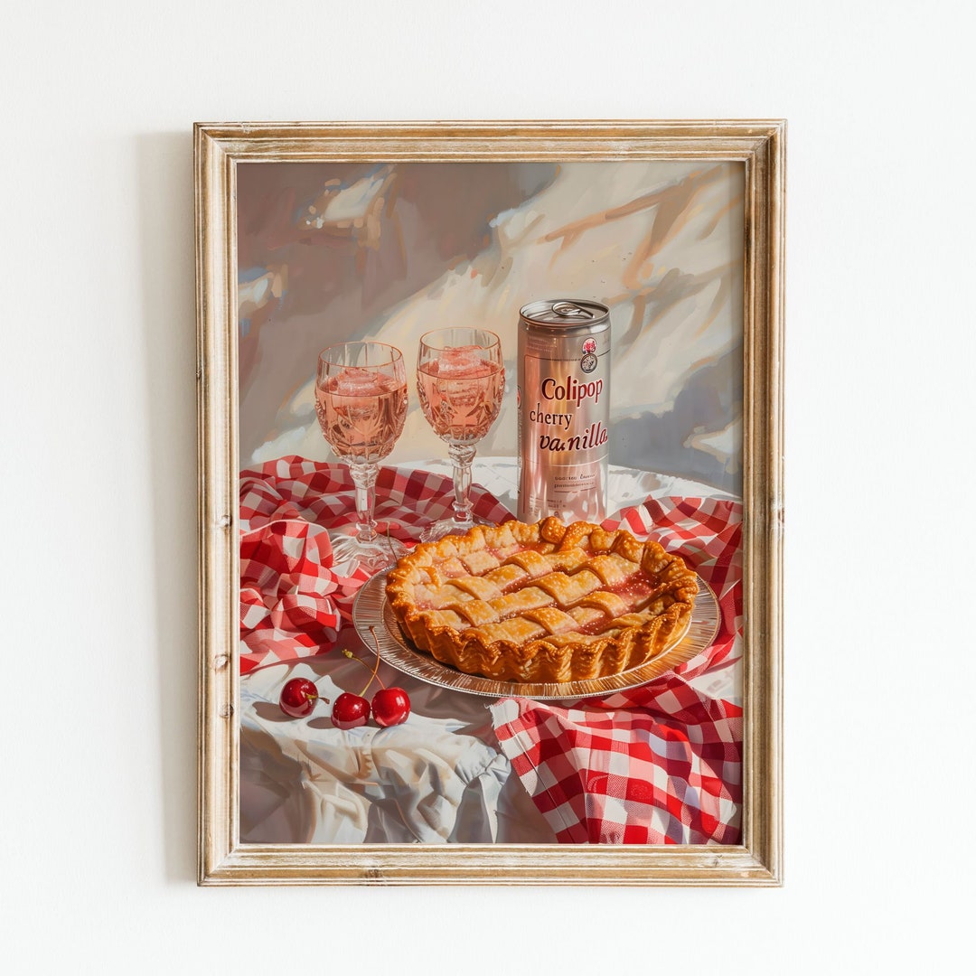 Cherry Pie Painting, Cafe Decor, Restaurant, Kitchen Printable Wall Art ...