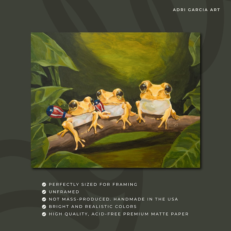 Puerto Rico Art Print of Boricua Coqui Trio With Maracas Unframed ...