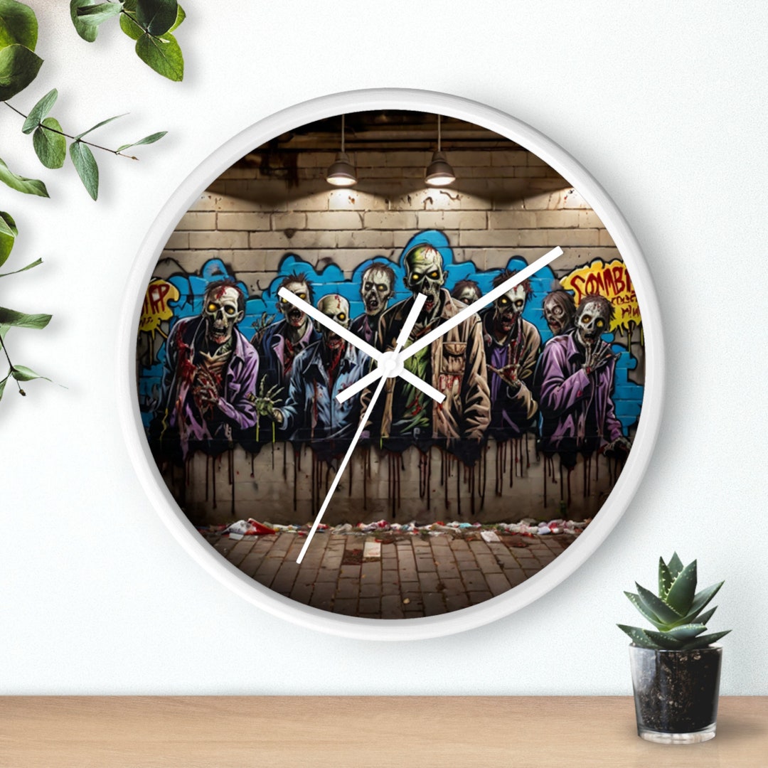 Zombie Graffiti Art Wall Clock AI Generated Cool Clocks - Etsy