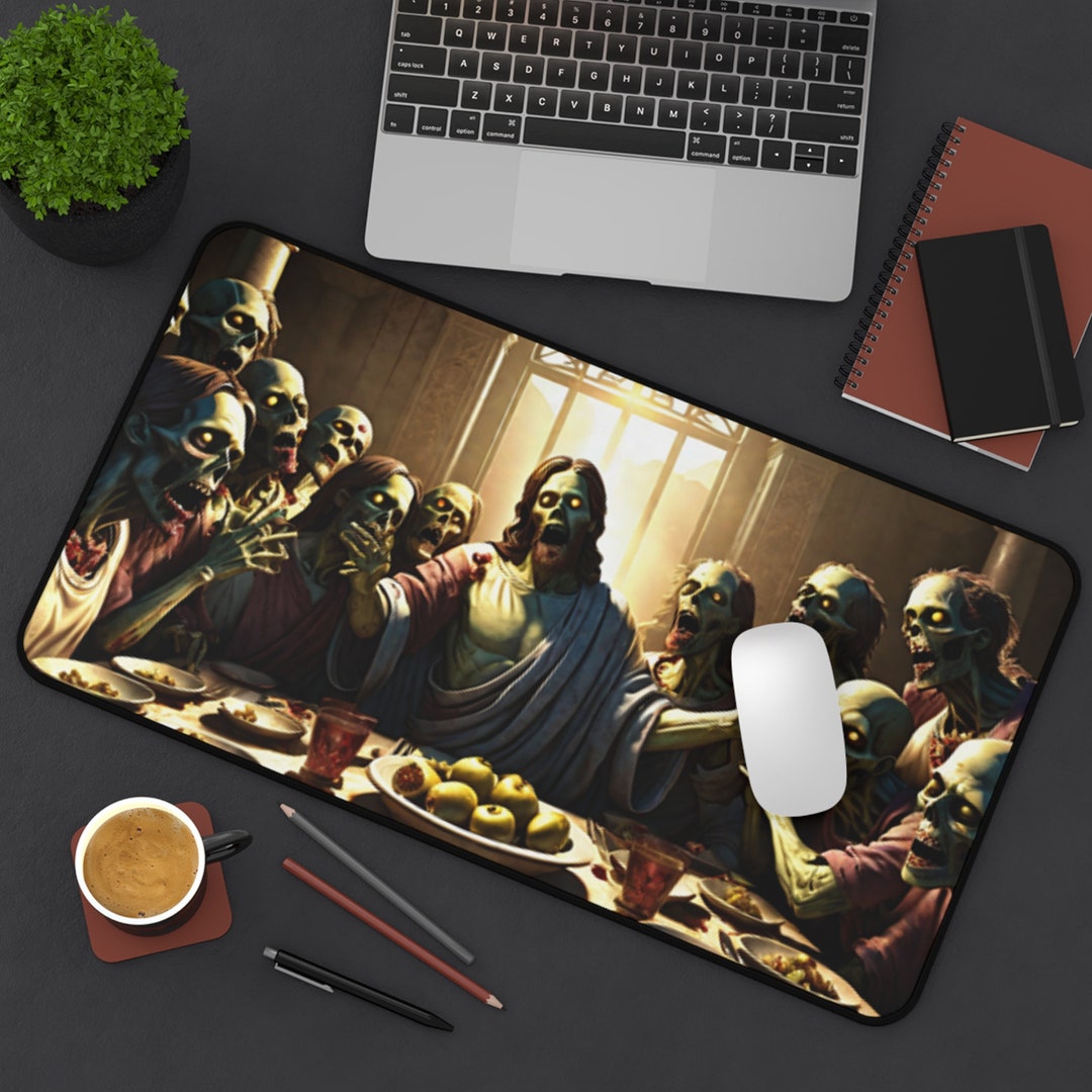 Zombie Last Supper Desk Mat, AI Art Cool Gaming Mouse Mat, Unique Desk ...