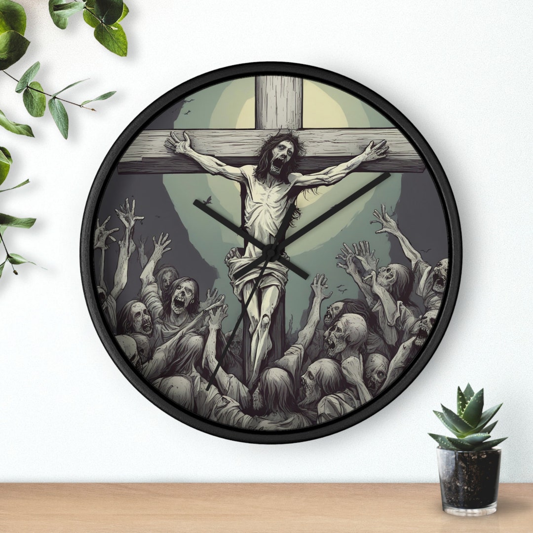 Zombie Jesus Wall Clock, Unique Horror AI Art, Spooky Twist to Famous ...