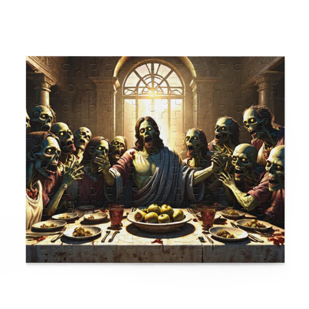 Zombie Last Supper Puzzle, Undead Art Adult AI Art Game, Horror Scene ...