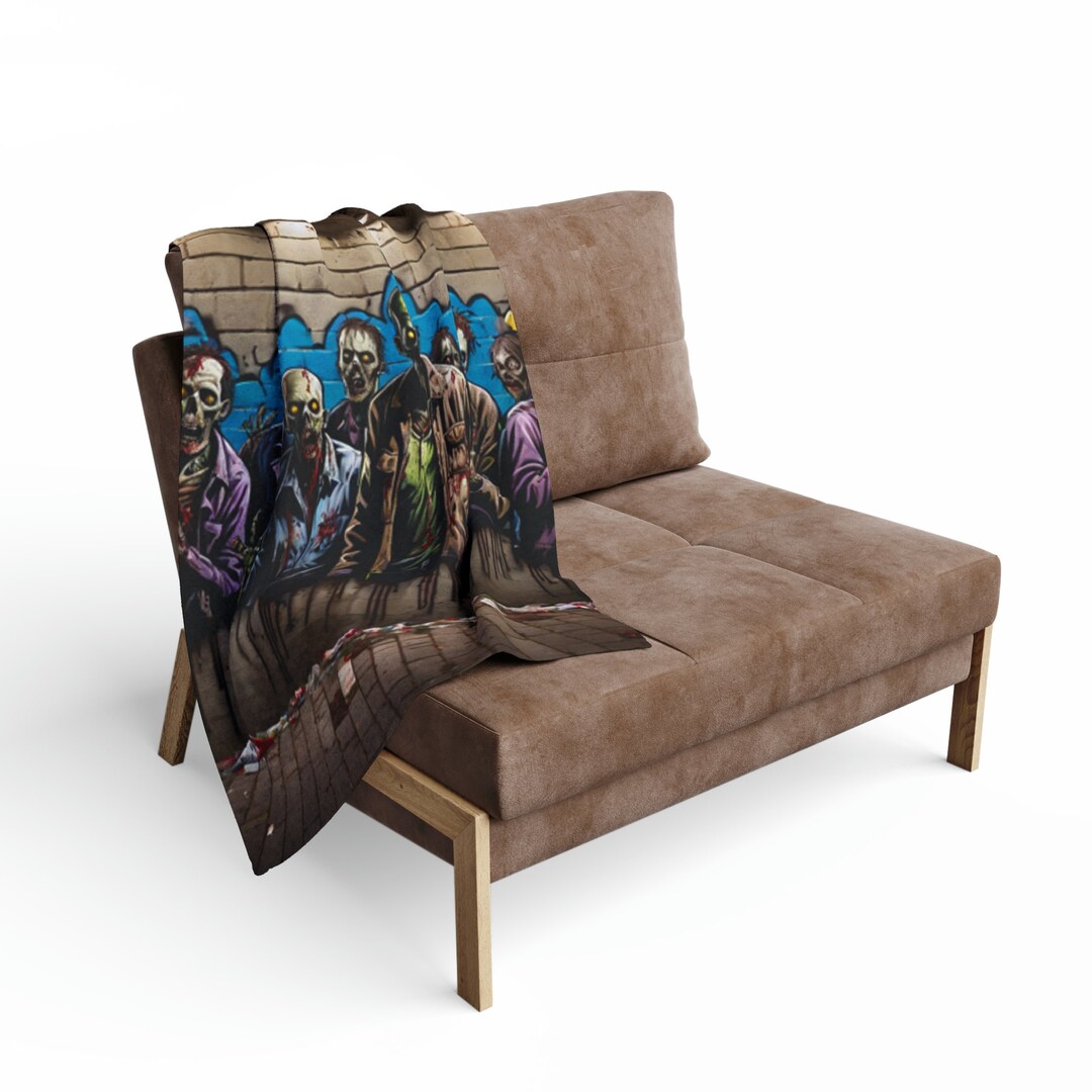 Zombie Graffiti AI Art Arctic Fleece Blanket, Bedding Warmer Horror Fan ...