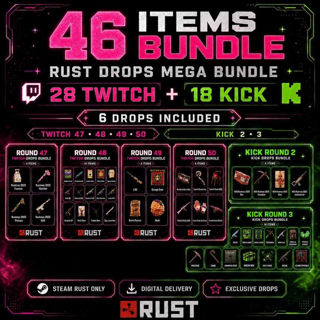 ALL Rust Drops Mega Bundle | Twitch 47-50, Kick 2-3 (digital Delivery ...