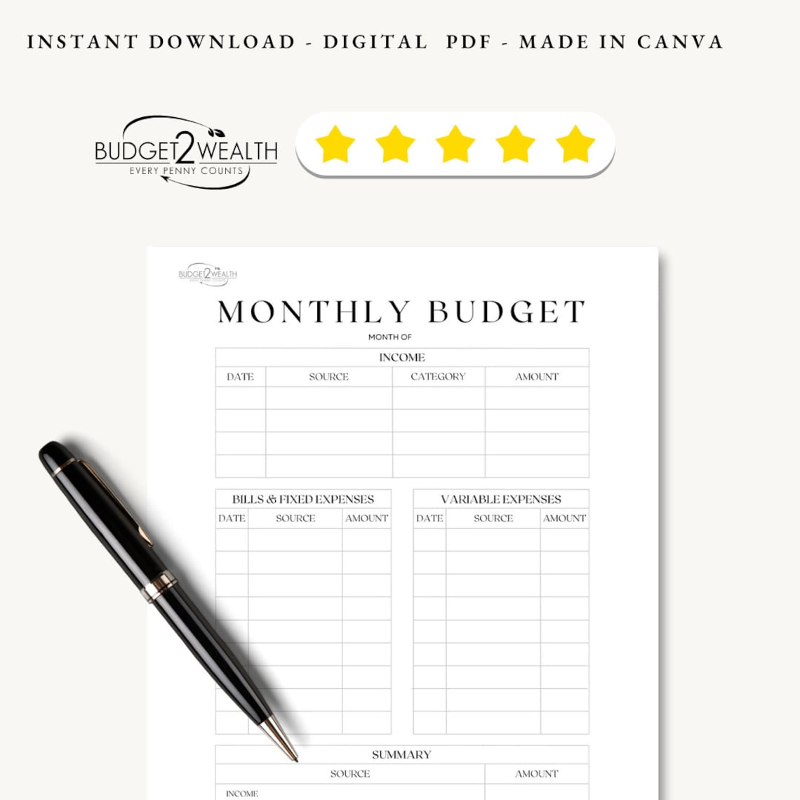 Finance Tracker Monthly Budget Template, Budget Tracker Printable ...