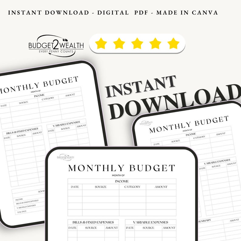 Finance Tracker Monthly Budget Template, Budget Tracker Printable ...