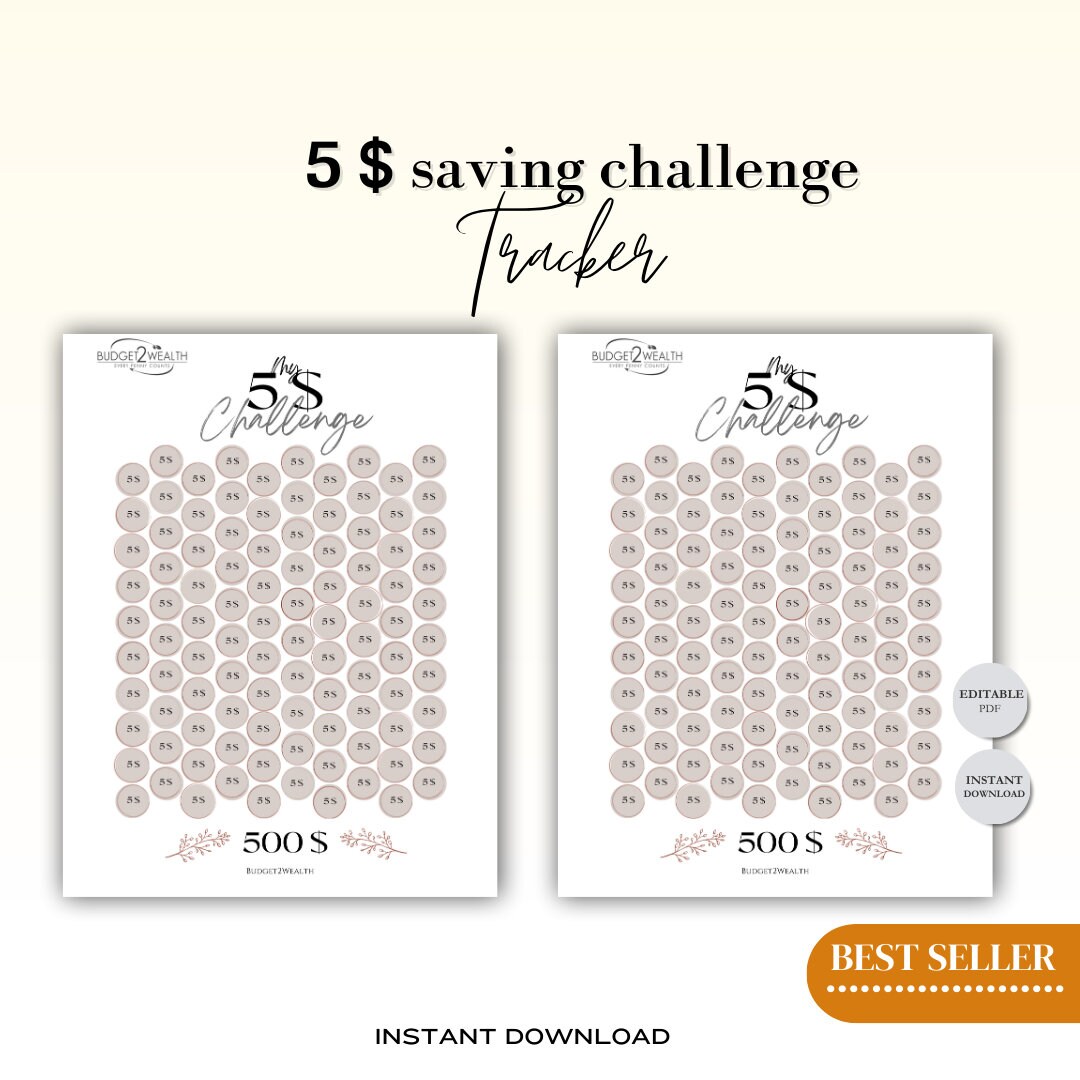 500 Dollar Savings Challenge Tracker, Money Saving Chart, Minimalist ...