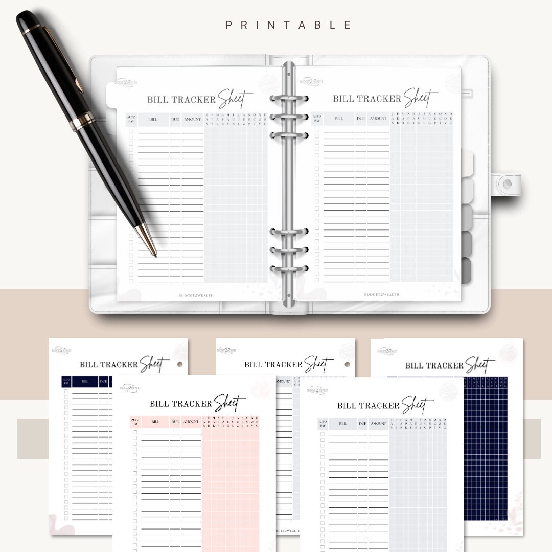 3 Versions Bill Tracker Sheet, Bill Tracker Printable, Bill Tracker ...