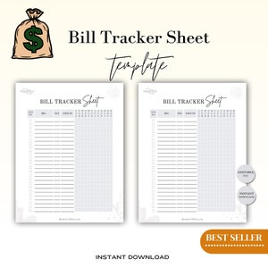 3 Versions Bill Tracker Sheet, Bill Tracker Printable, Bill Tracker ...