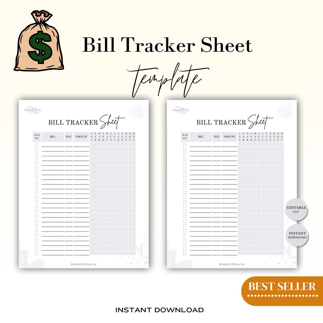 3 Versions Bill Tracker Sheet, Bill Tracker Printable, Bill Tracker ...